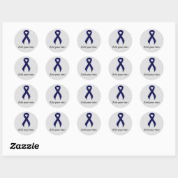 Dark Blue Ribbon Support Awareness Classic Round Sticker | Zazzle