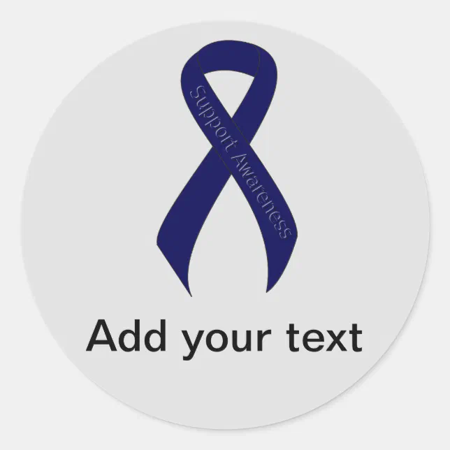 Dark Blue Ribbon Support Awareness Classic Round Sticker | Zazzle