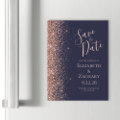 Dark Blue Rose Gold Glitter Magnetic Save the Date | Zazzle