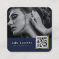 Dark blue scannable barcode QR code photo Square Business Card | Zazzle