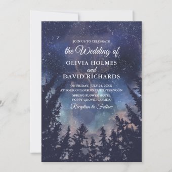 Dark Blue Starry Night Forest Wedding Invitation | Zazzle