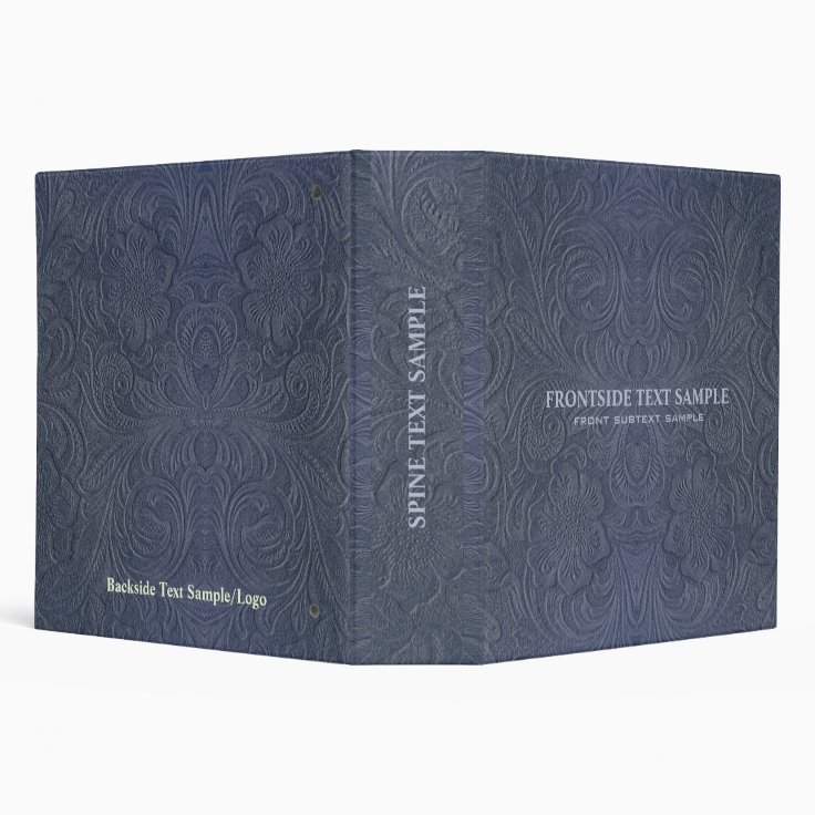 Dark Blue Suede Leather Look Embossed Flowers 3 Ring Binder | Zazzle