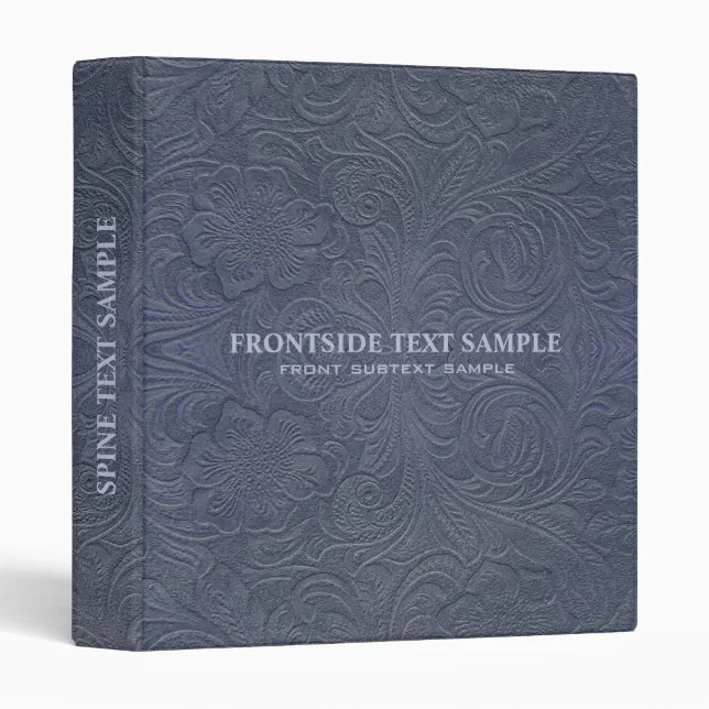 Dark Blue Suede Leather Look Embossed Flowers Binder | Zazzle