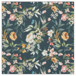 Vintage Flowers on Dark Blue Background Fabric | Zazzle