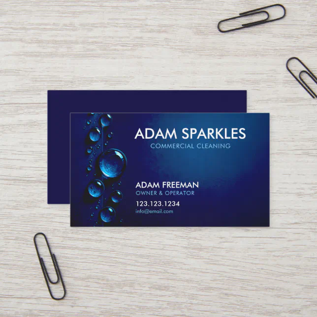 Dark Blue Water Drops Commercial Cleaning Business Card | Zazzle