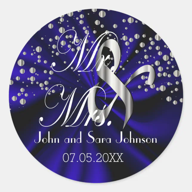Dark Blue Wedding for the Mr & Mrs | Personalize Classic Round Sticker ...