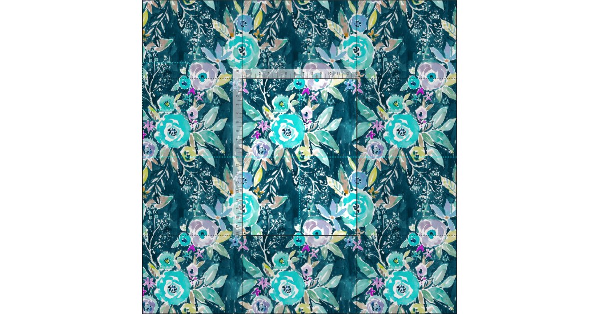 Dark Boho Blue Floral Watercolor Pattern Fabric | Zazzle