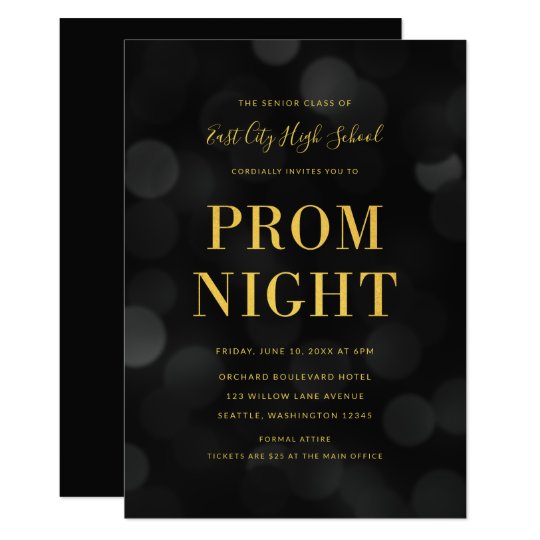 Dark Bokeh Lights Faux Gold High School Prom Invitation | Zazzle.com