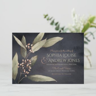 Dark botanical greenery vintage rustic wedding invitation | Zazzle