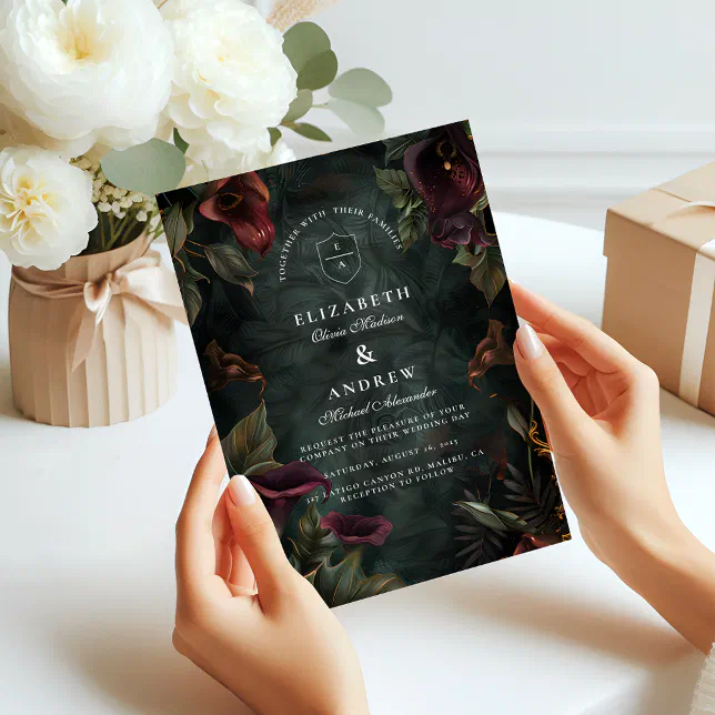 Dark Botanical Wedding Aesthetic Invitation | Zazzle