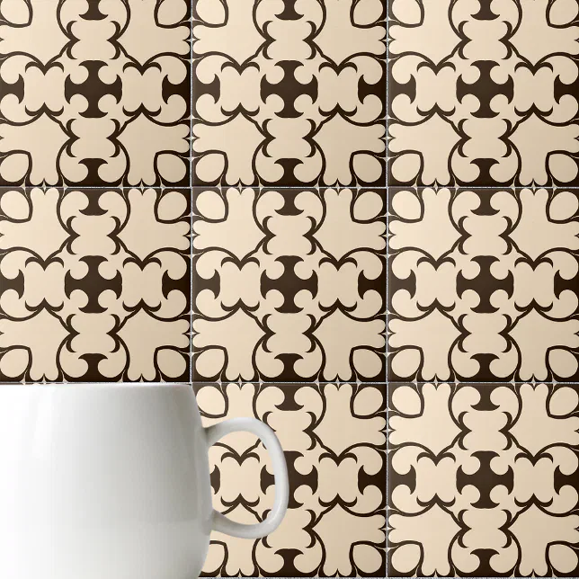 Dark Brown And Cream Moroccan Geometric Pattern Ceramic Tile | Zazzle