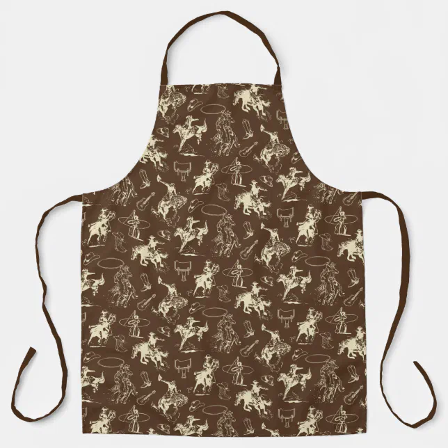 Dark Brown Cowboys Rodeo Western Horses Apron | Zazzle