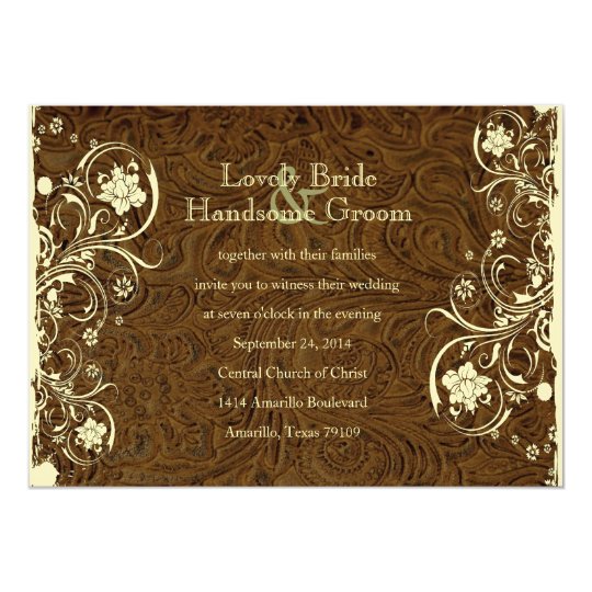 Dark Brown Leather Cream Lace Wedding Invitation | Zazzle.com