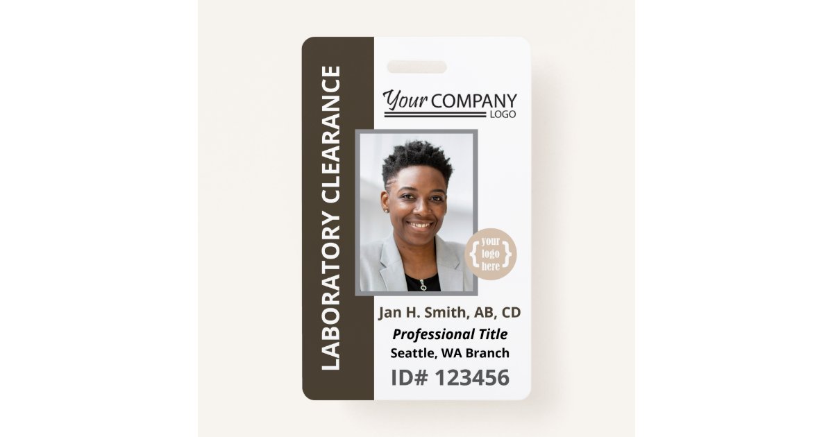 Dark Brown, White Company Entry Employee Photo ID Badge | Zazzle