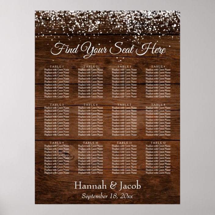 Dark Brown Wood & Lights Reception Seating Chart | Zazzle.com