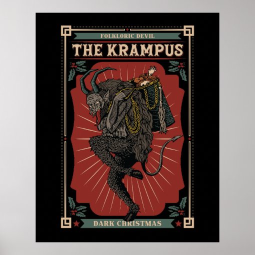 Dark Christmas Folkloric Devil Krampus Bag of Toys Poster | Zazzle