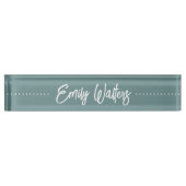 Dark Dusty Teal Sketched Cursive Script Desk Name Plate | Zazzle