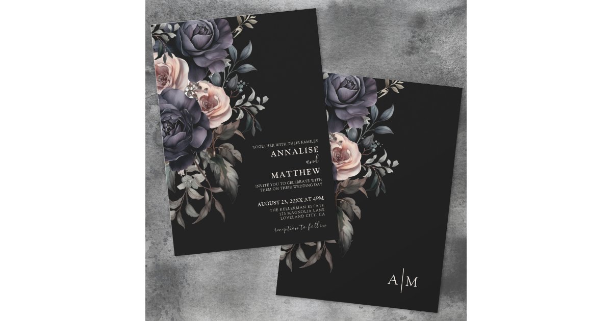 Dark Elegant Floral Wedding Invitation | Zazzle