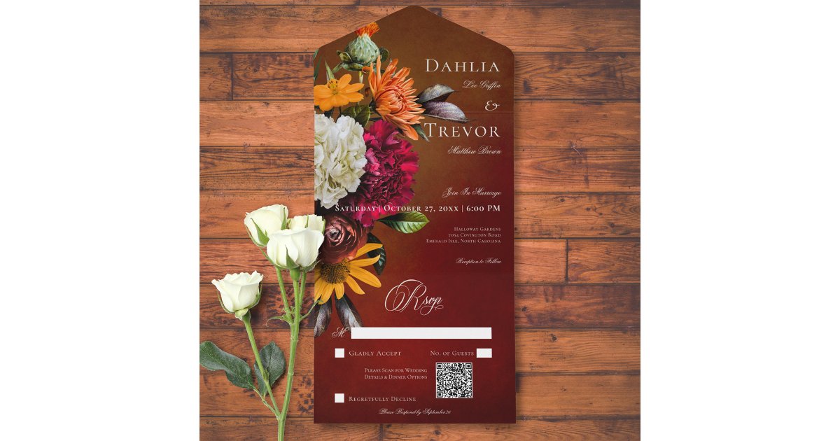 Dark Elegant Summer Sunset Floral QR Code All In One Invitation | Zazzle
