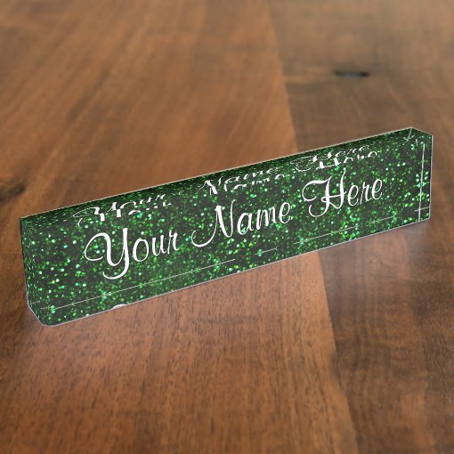 Dark Emerald Green Glitter Name Plate | Zazzle