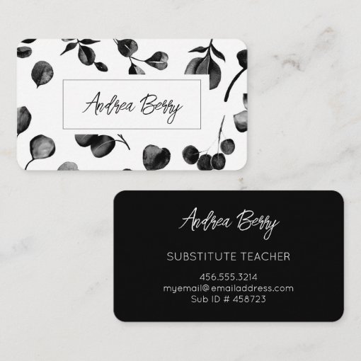 Dark Eucalyptus Substitute Teacher Business Card | Zazzle