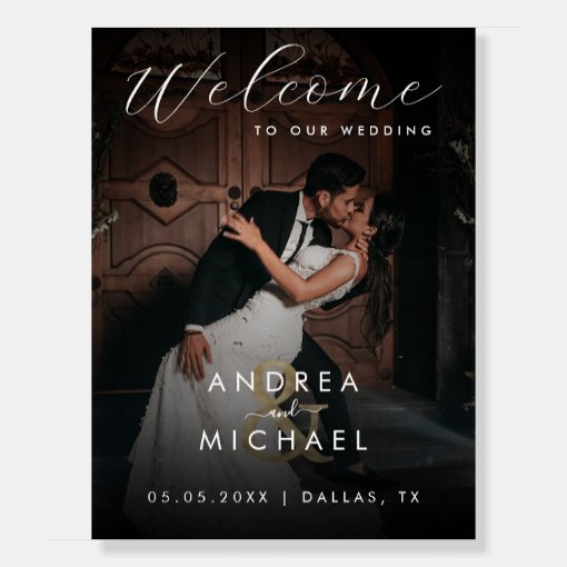 Dark Faded Photo Black Wedding Welcome Sign | Zazzle