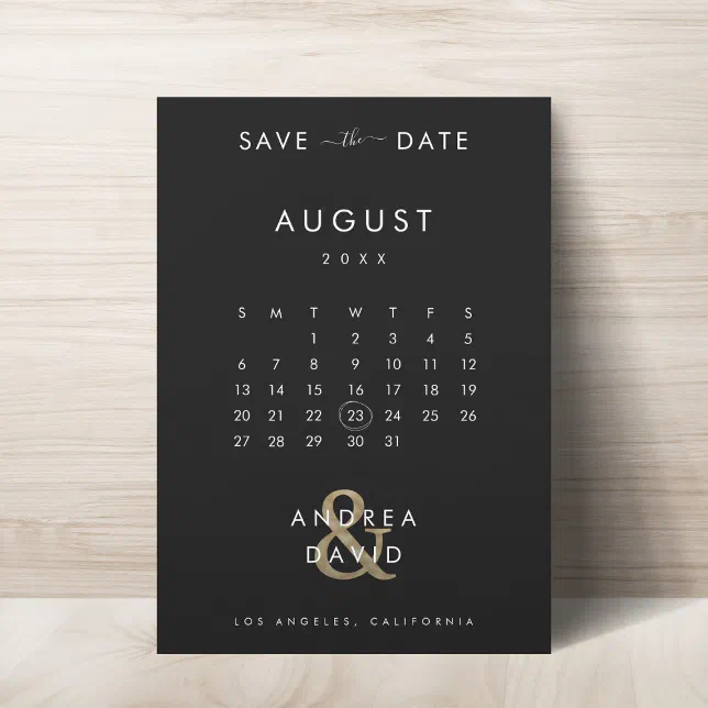 Dark Faded Photo Gold Ampersand & Calendar Wedding Save The Date | Zazzle
