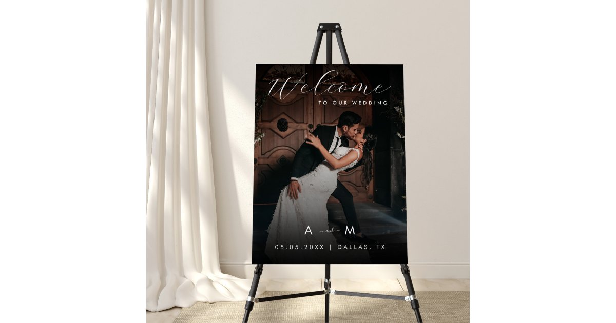 Dark Faded Photo Monogram Wedding Welcome Sign | Zazzle