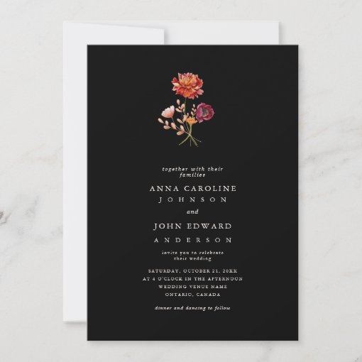 Dark Fall Wildflowers Floral Simple Autumn Wedding Invitation | Zazzle