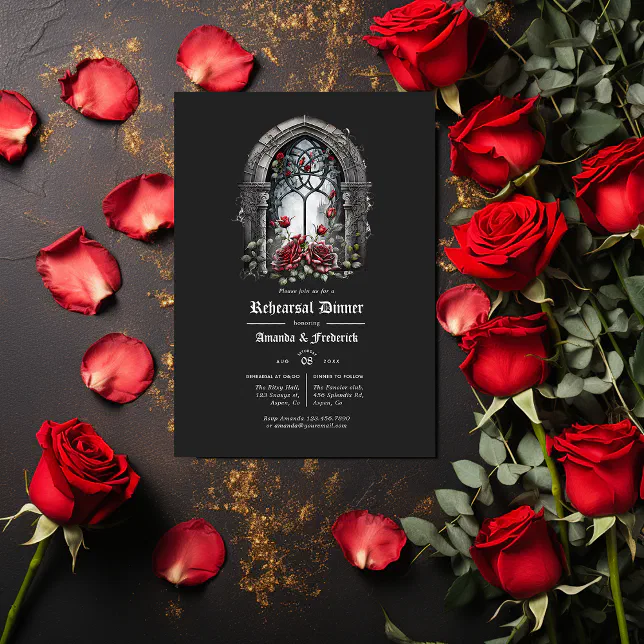 Dark Fantasy Castle Window Gothic Rehearsal Dinner Invitation | Zazzle