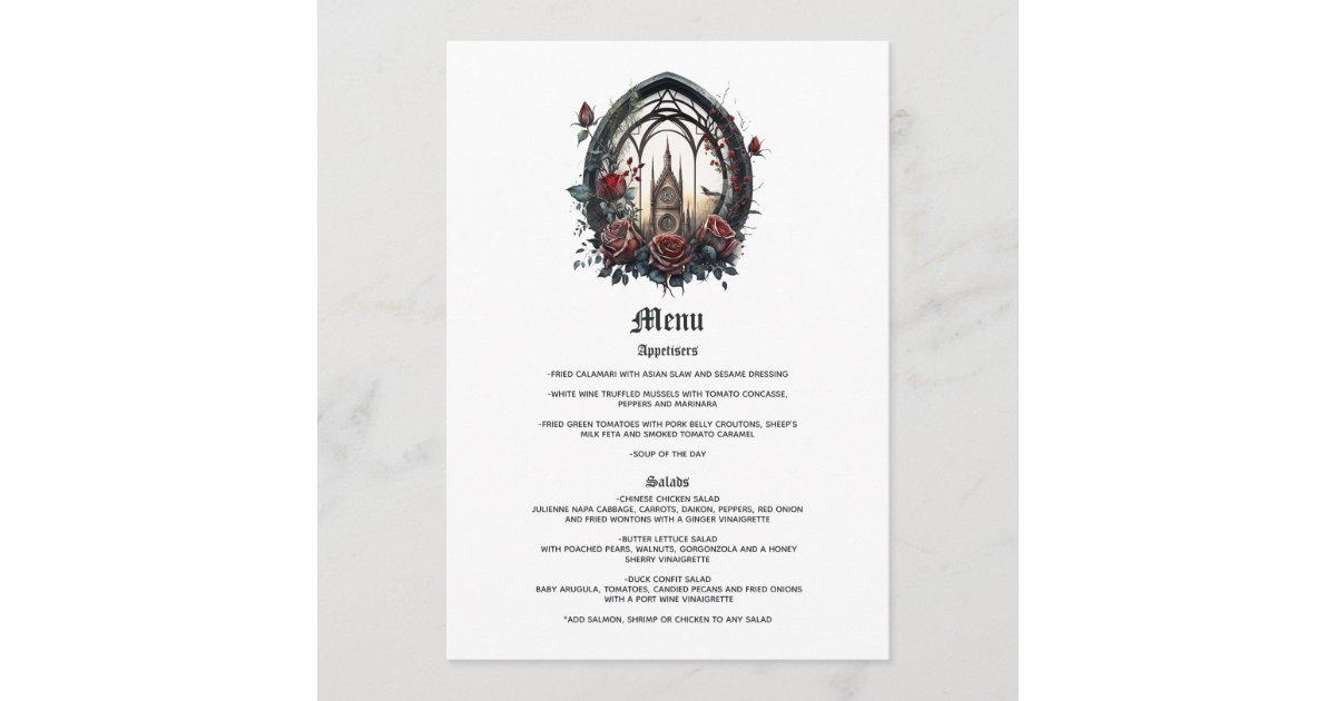 Dark Fantasy Castle Window Gothic Wedding Menu | Zazzle