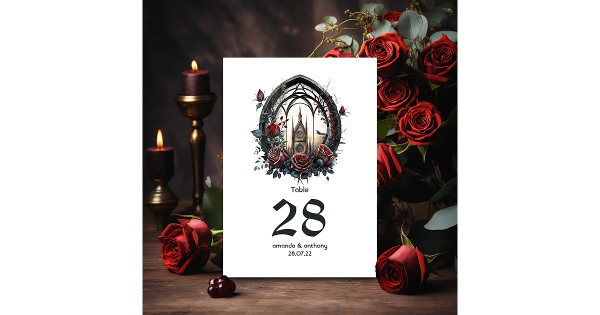 Dark Fantasy Castle Window Gothic Wedding Table Number | Zazzle