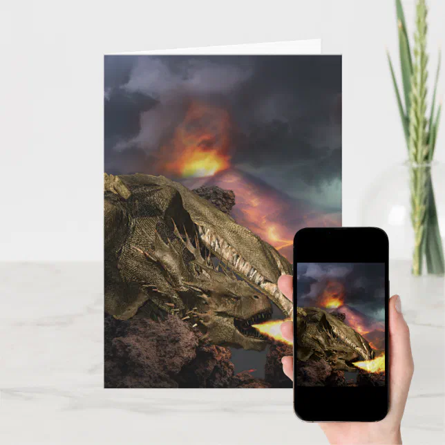 Dark Fire Breathing Dragon Volcano Lava Card | Zazzle
