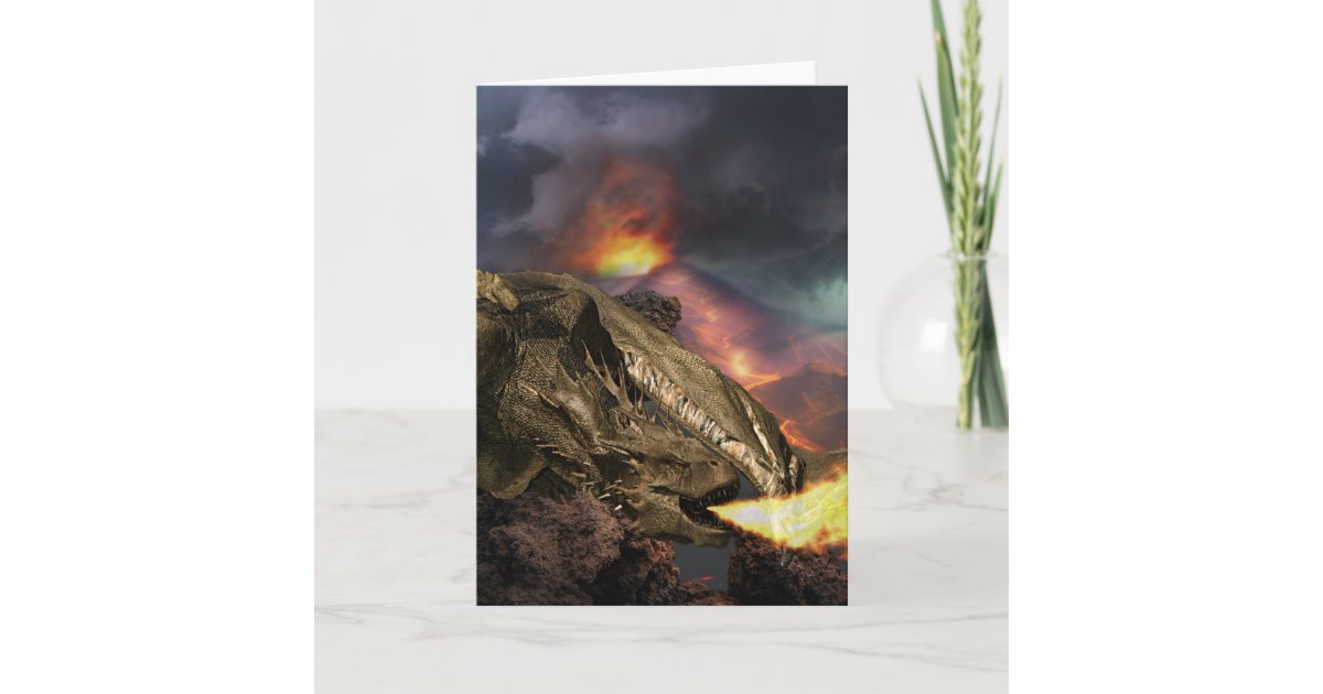 Dark Fire Breathing Dragon Volcano Lava Card | Zazzle