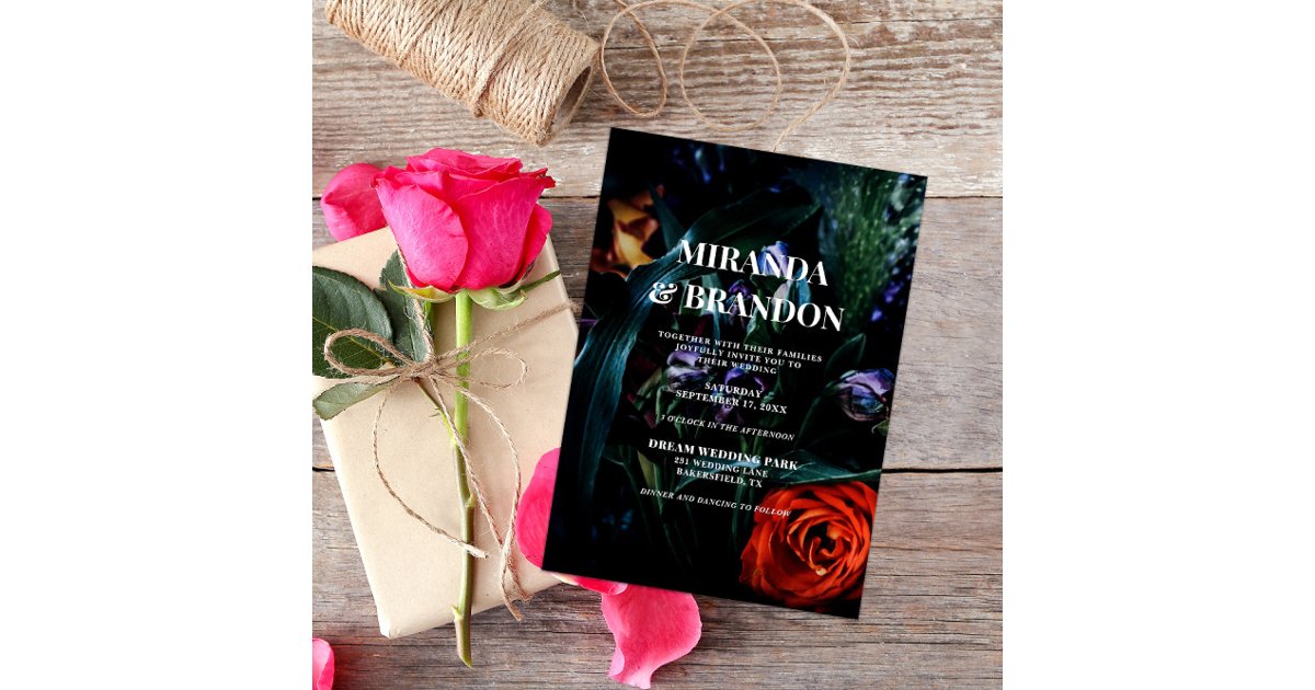 Dark Floral Botanical Wedding Invitation | Zazzle
