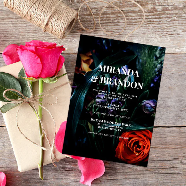 Dark Floral Botanical Wedding Invitation | Zazzle