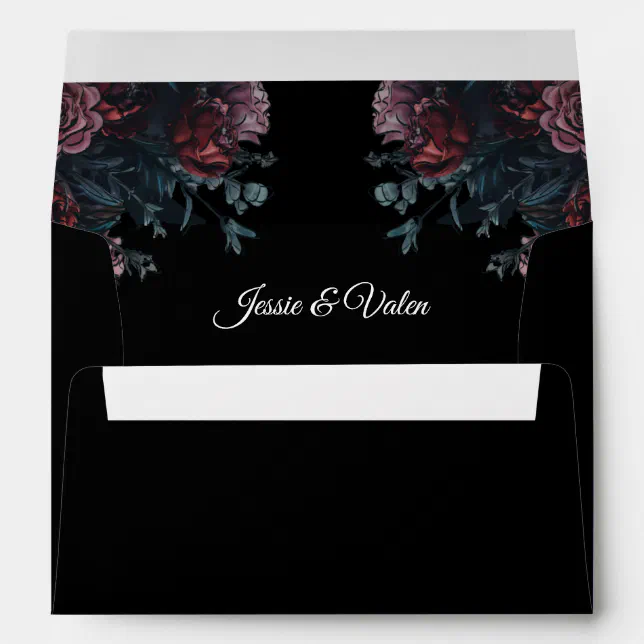 Dark Floral Wedding Gothic Black Elegant Envelope | Zazzle