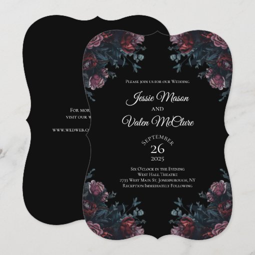 Dark Floral Wedding Gothic Black Elegant Invitation | Zazzle