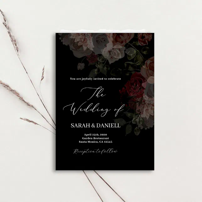 Dark Floral Wedding invitation | Zazzle