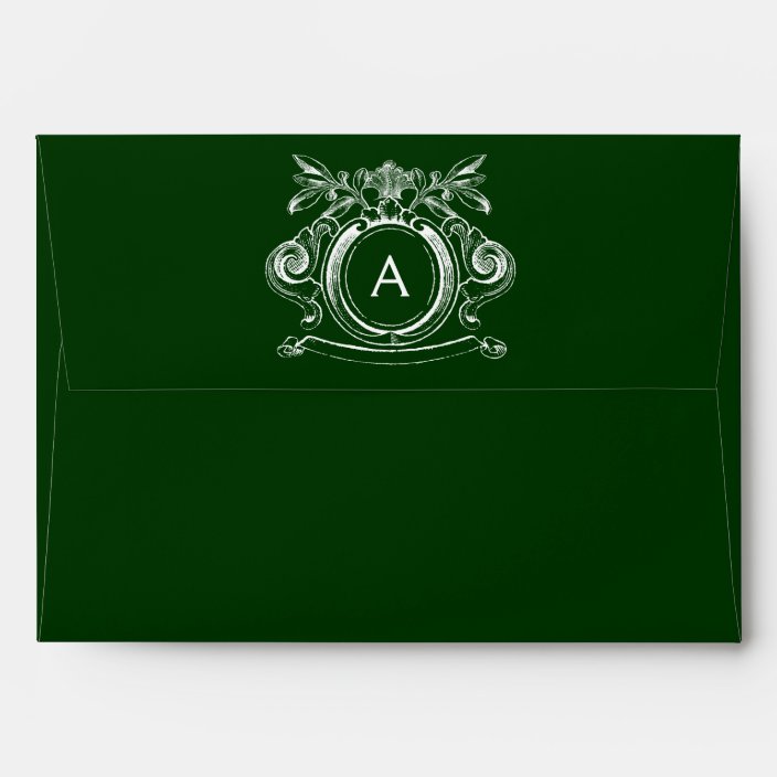 Dark Forest Green A7 Scrollwork Monogram Envelopes | Zazzle.com