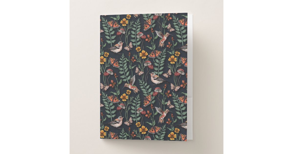 Dark Garden Birds & Butterflies Pocket Folder | Zazzle