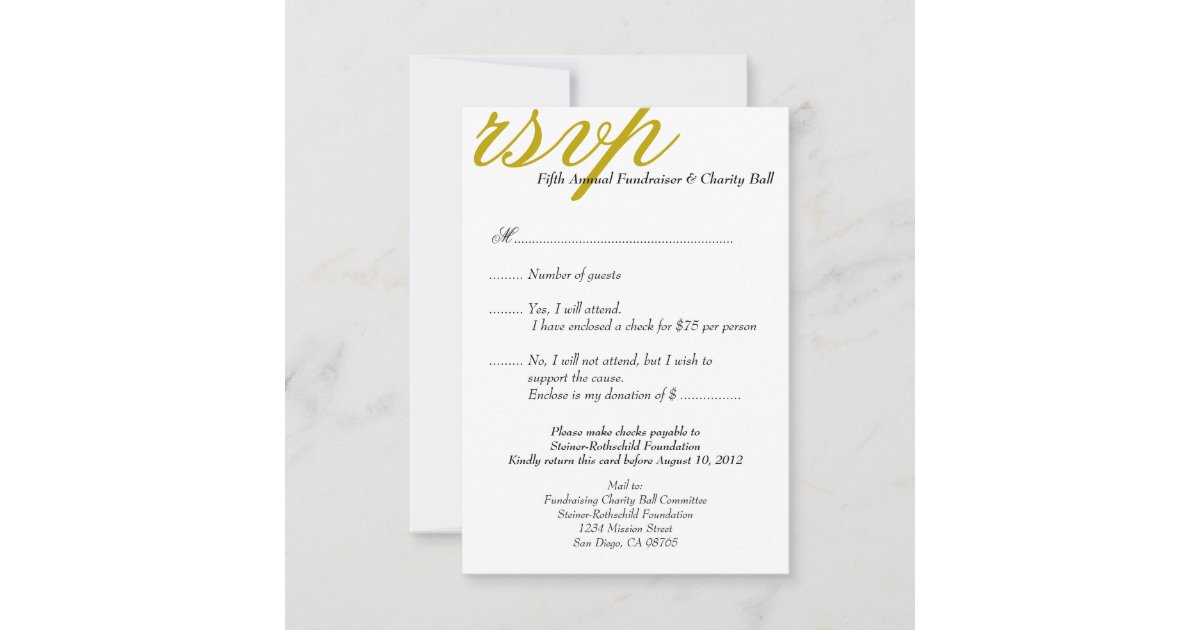 Dark gold gala formal event elegant RSVP response | Zazzle