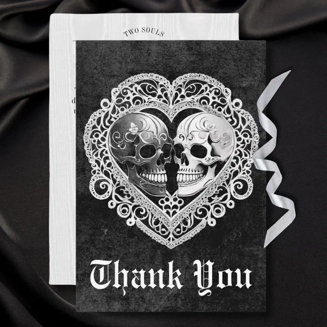 Dark Gothic Black & White Skull Couple Heart Thank You Card | Zazzle