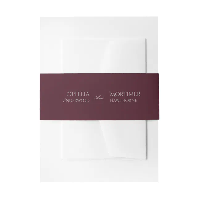 Dark Gothic Floral Burgundy Wedding Invitation Belly Band | Zazzle