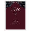 Dark Gothic Floral Burgundy Wedding Table Number | Zazzle