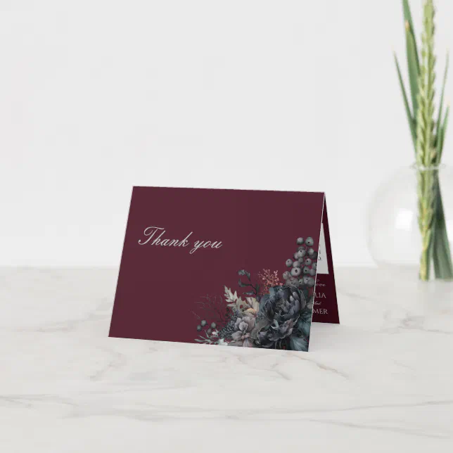 Dark Gothic Floral Wedding Folded Thank You Card | Zazzle