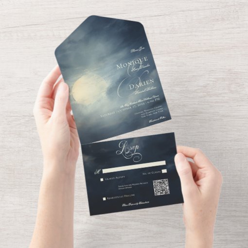 Dark Gothic Full Moon Night Sky QR Code All In One Invitation | Zazzle