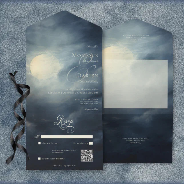 Dark Gothic Full Moon Night Sky QR Code All In One Invitation | Zazzle