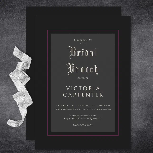 Dark Gothic Minimal Black & Burgundy Bridal Brunch Invitation | Zazzle