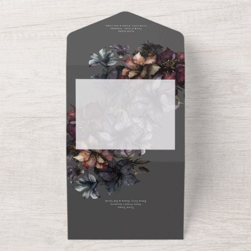 Dark Gothic Moody Watercolor Floral QR Code All In One Invitation | Zazzle